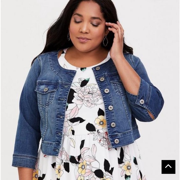 torrid | Jackets & Coats | Torrid Denim Crop Collarless Jacket | Poshmark
